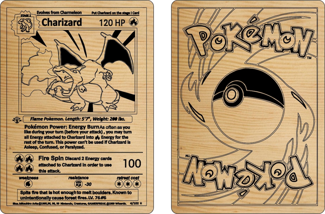 Charizard, Pokemon Card Vector for Laser Cutter, Lightburn, SVG, PDF ...
