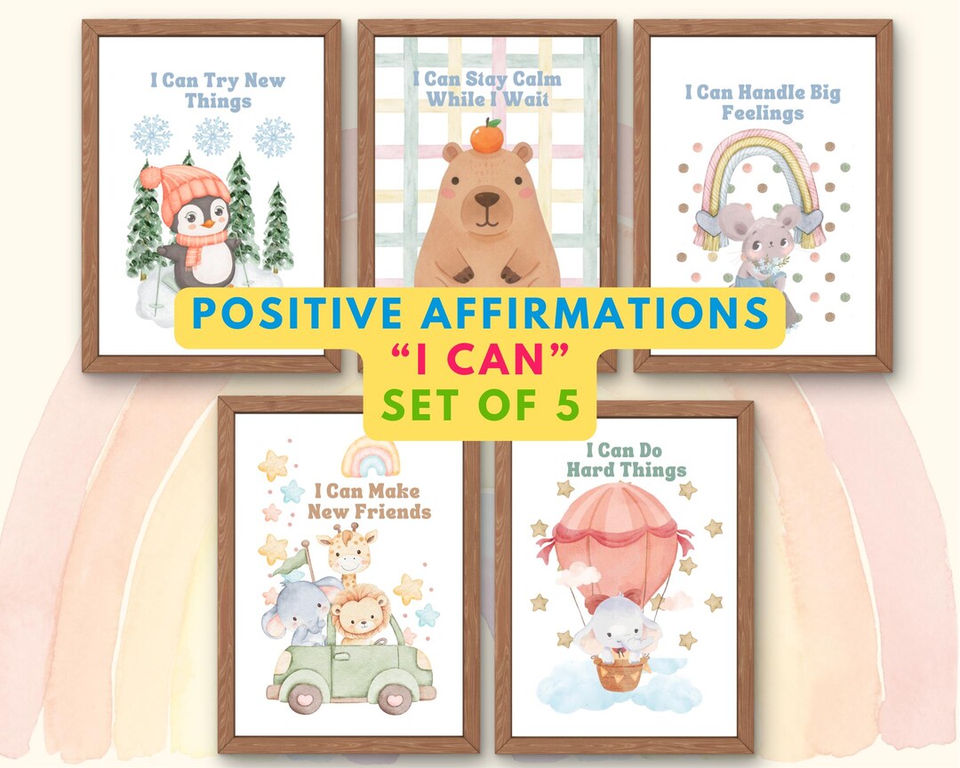 Kids Affirmation Poster | Positive Affirmations "i Can" Wall Art Bundle ...