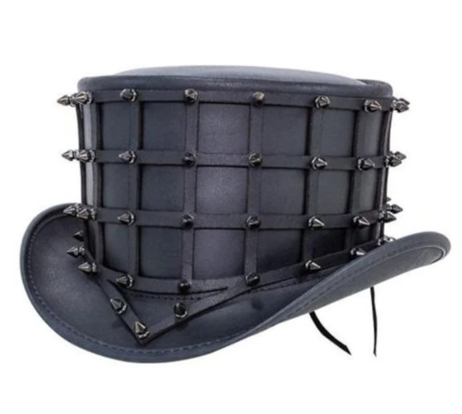 Handcrafted Black Leather Top Hat, Cage Style Leather Hat, Steampunk ...