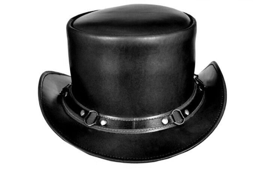 Handcrafted Black Leather Steampunk Top Hat El Dorado Top Hat SR2 Band ...