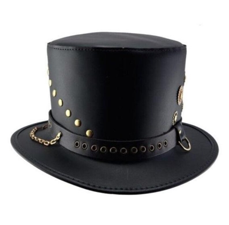 Handcrafted Leather Top Hat Black Steampunk Hat Gifts for Him Gifts for ...