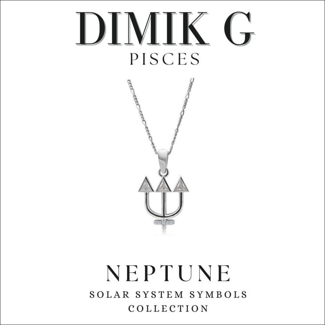 Neptune Symbol Pendant - 925 Sterling Silver Solar System Jewelry Collection With Cubic Zirconia ...