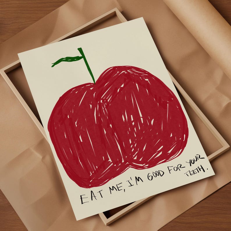 Retro Apple Kitchen Print: Mid-century Modern Food Art (digital ...