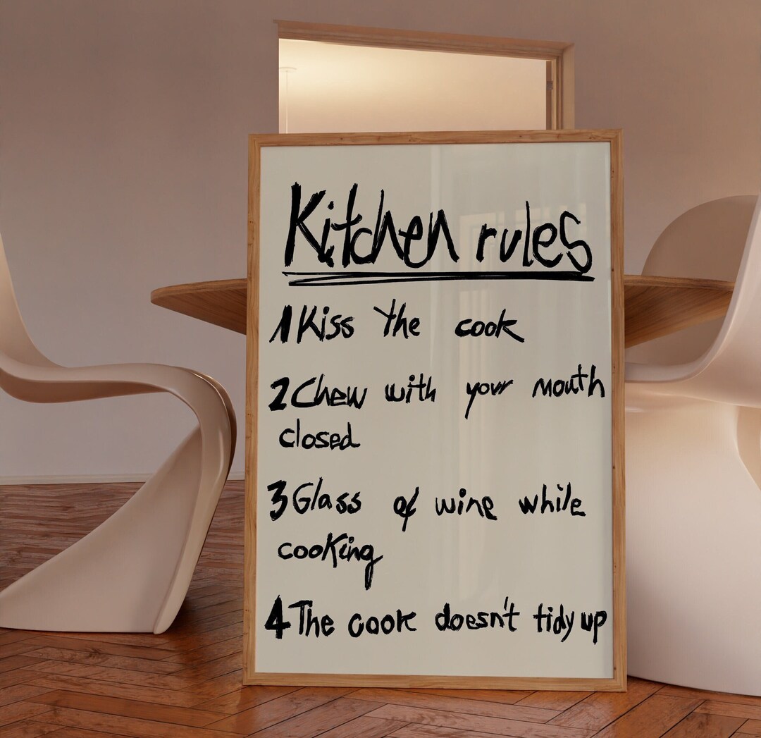 Kitchen Rules Art Print, Retro Quote Poster, Digital Art, Modern ...
