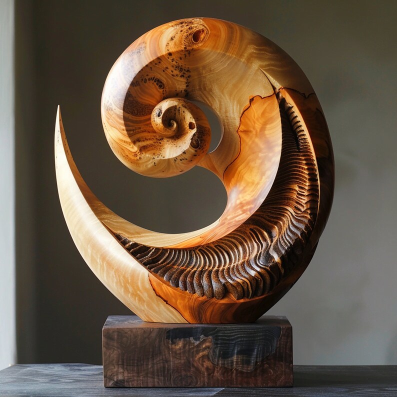 Wooden Sculpture Spiral and Circular Fusion - Etsy UK