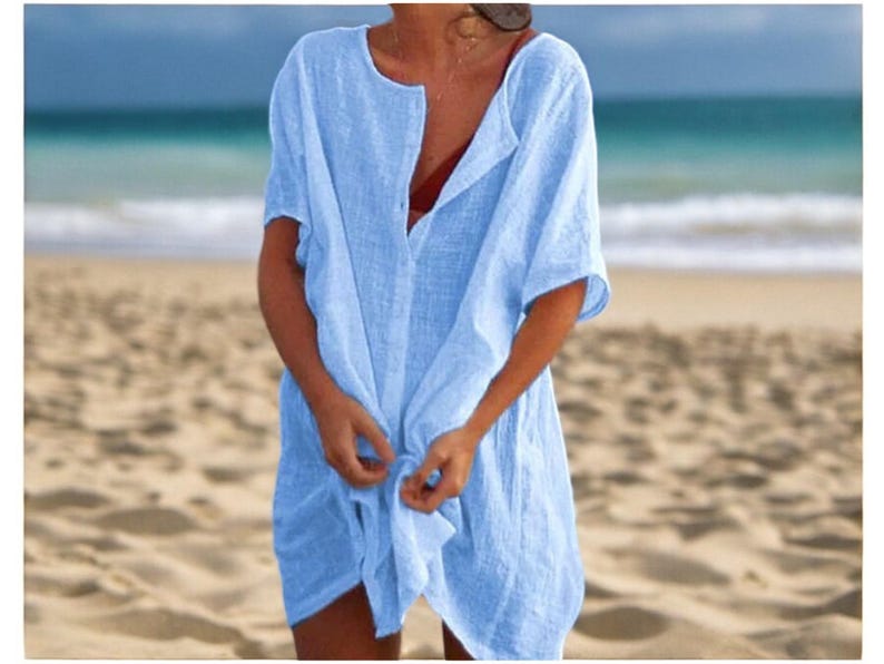 Plain Short Dress Comfortable Cover-up Clothing Fashionable Beachwear ...