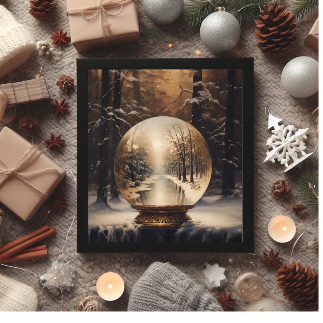 Vintage Christmas Crystal Ball Printable Wall Art, Vintage Crystal Ball ...