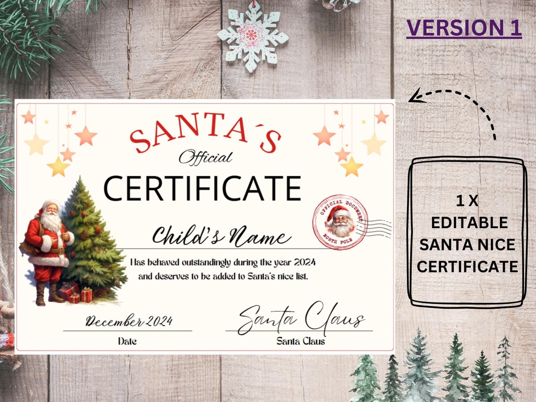 Santa Nice Certificate X2, Editable Good List Certificate, Personalized ...