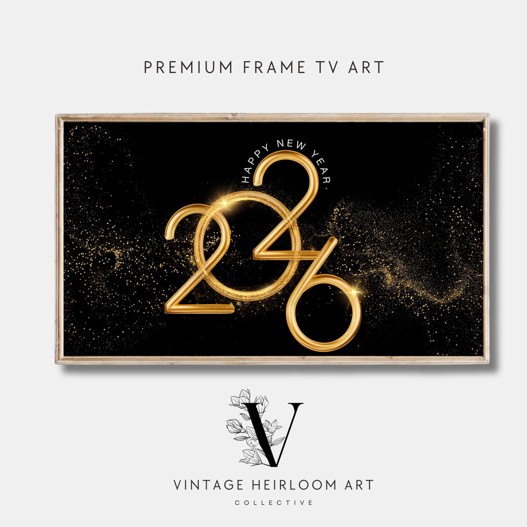 2026 Happy New Year Eve Frame TV Art, Black and Gold Screensaver ...