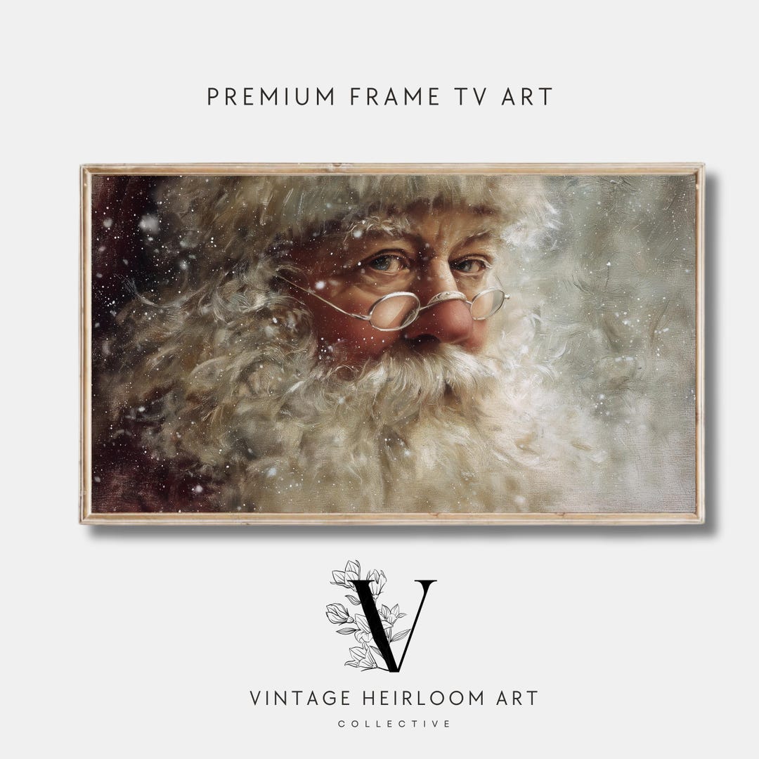 Vintage Santa Christmas Frame TV Art, Christmas Santa Painting ...