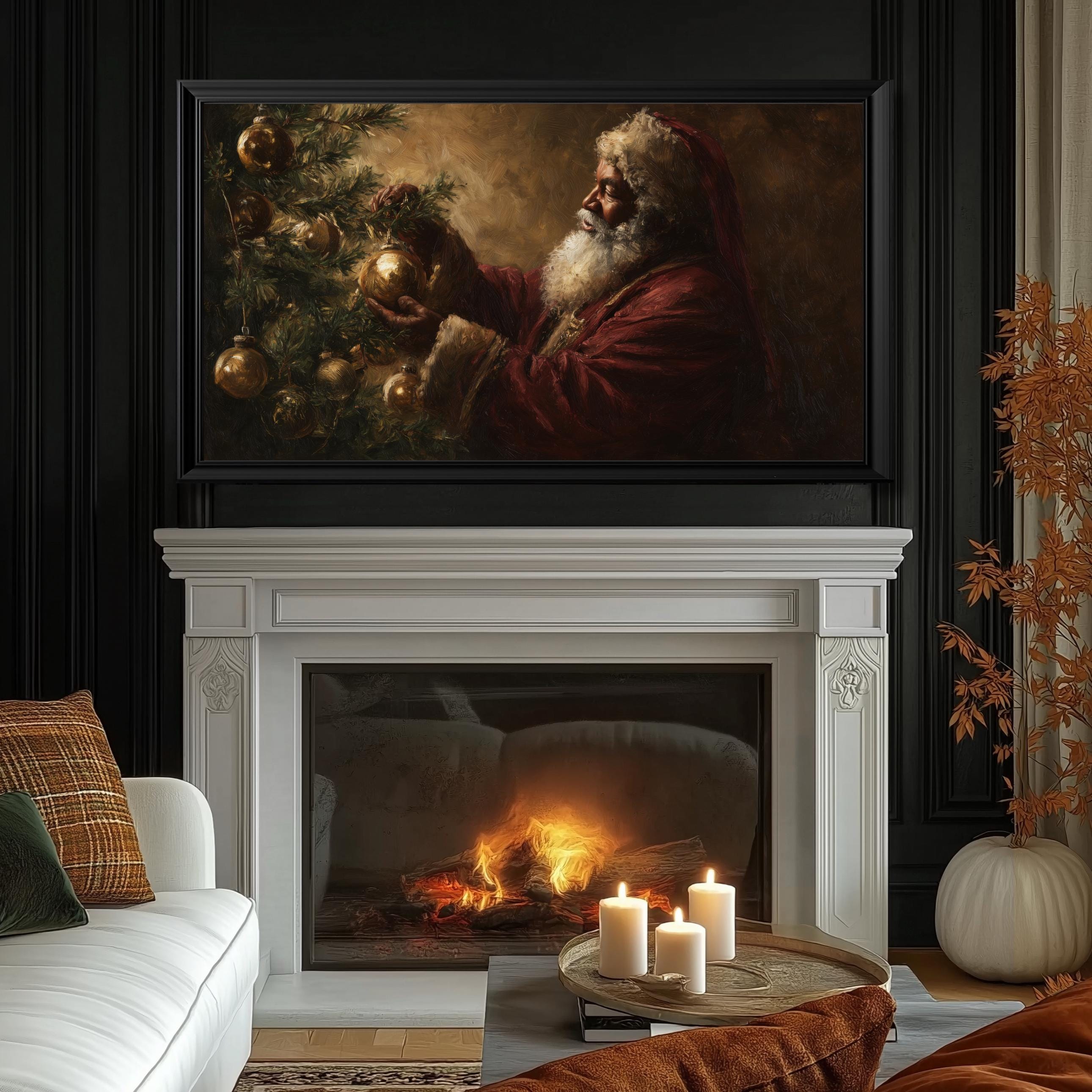 Vintage Black Santa Christmas Frame TV Art, Christmas Santa Painting ...