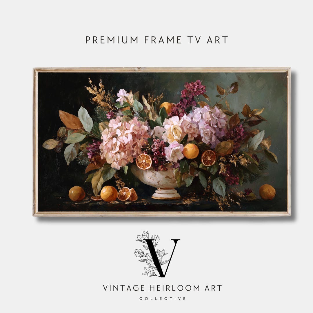 Vintage Christmas Still Life Frame TV Art, Floral Holiday Painting ...