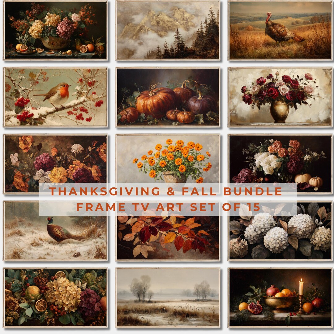 Vintage Fall Floral Thanksgiving Frame TV Art Bundle Set, Holiday ...