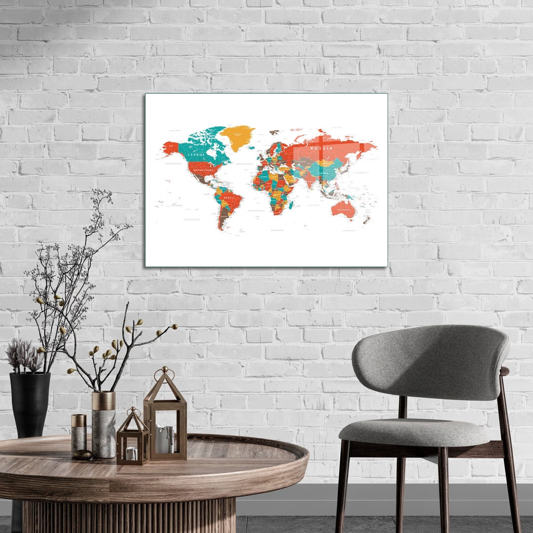 Glass Wall Art, World Map Wall Art, Tempered Glass Wall Art, Political ...