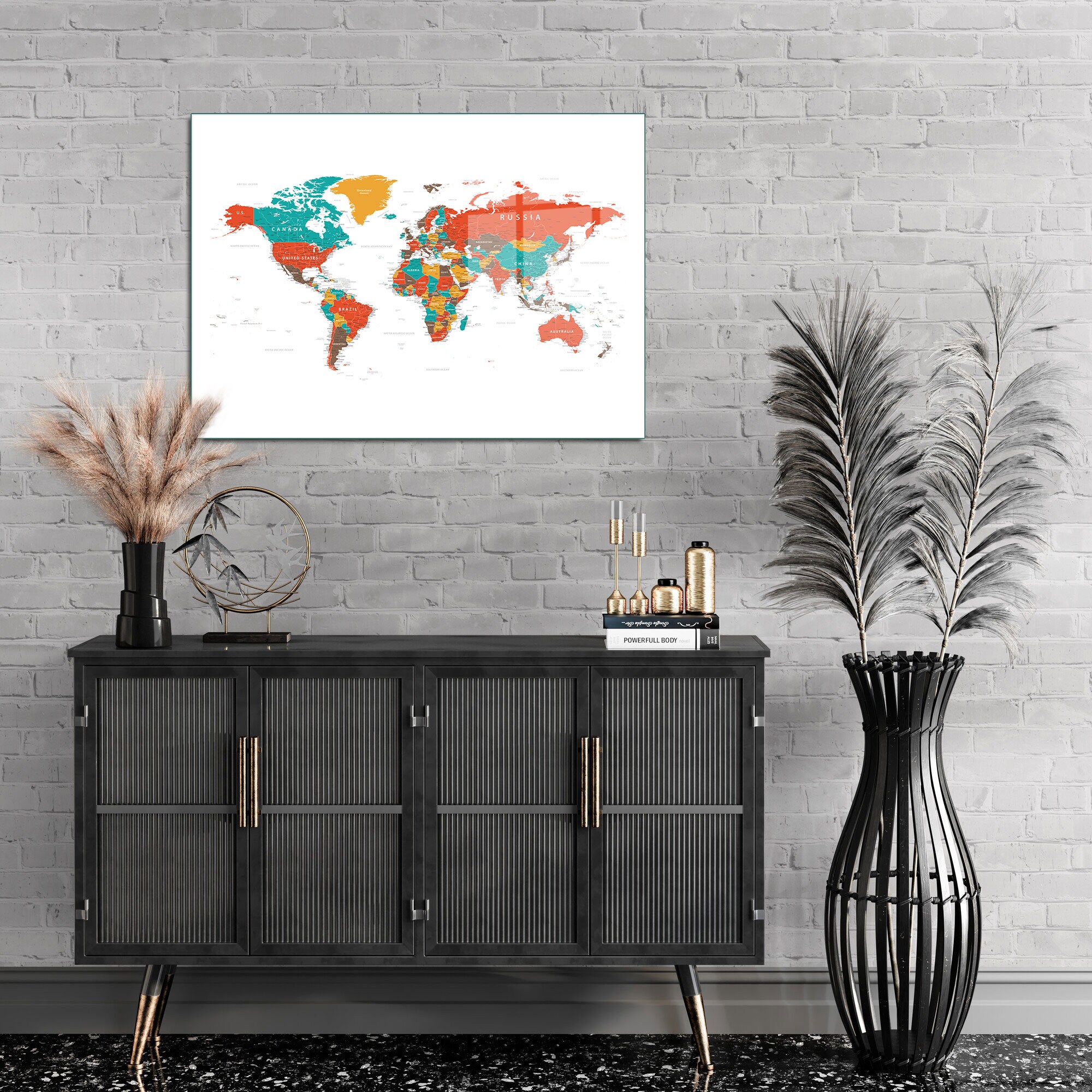 Glass Wall Art, World Map Wall Art, Tempered Glass Wall Art, Political ...