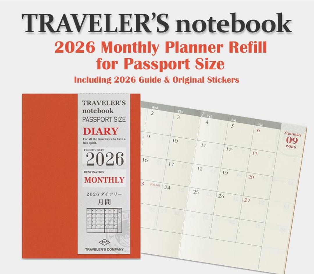 Traveler's Notebook 2026 Monthly Planner Refills, PASSPORT SIZE ...