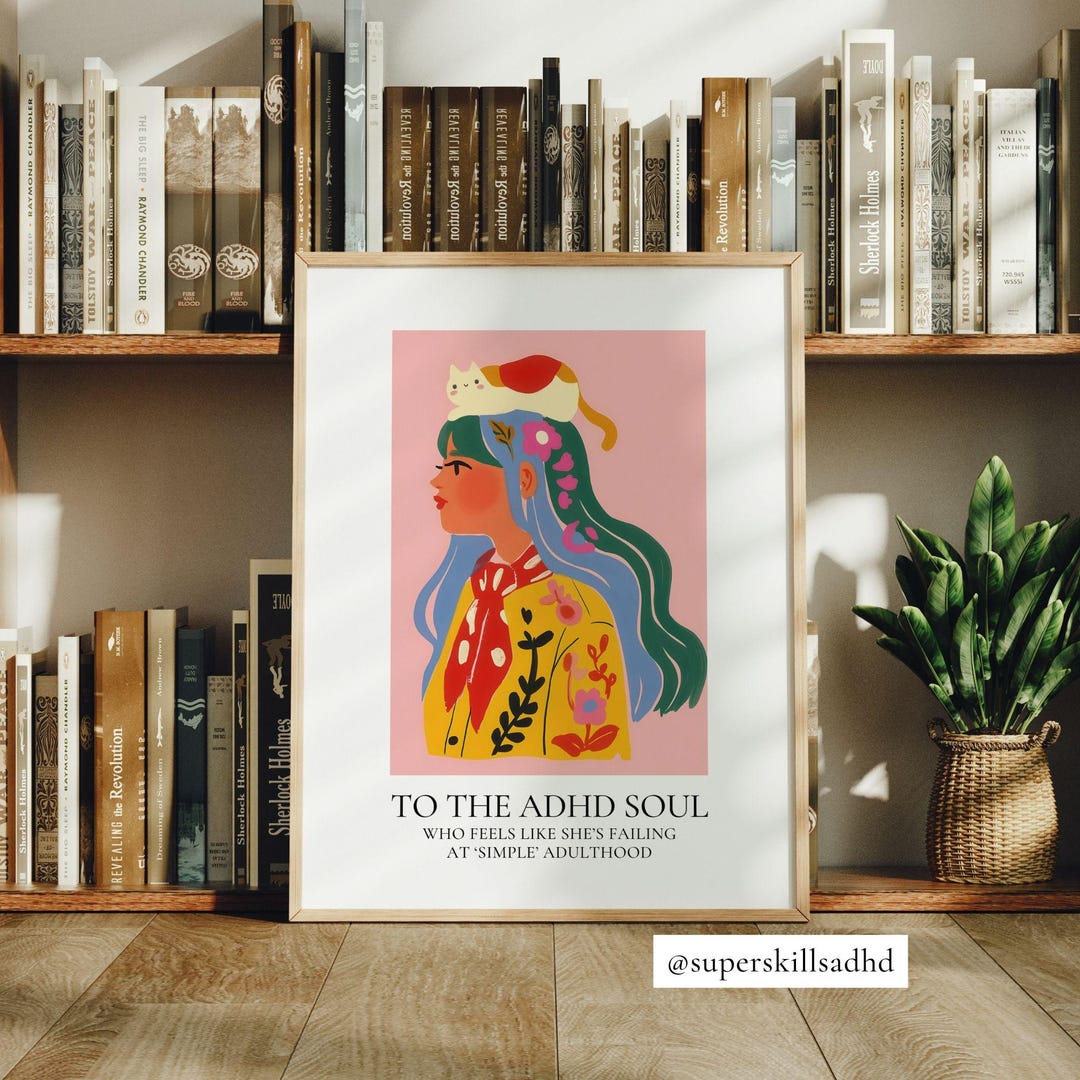 ADHD, Cute Cat Poster, Whimsica Posters - Artistic Decor, Wall Art ...