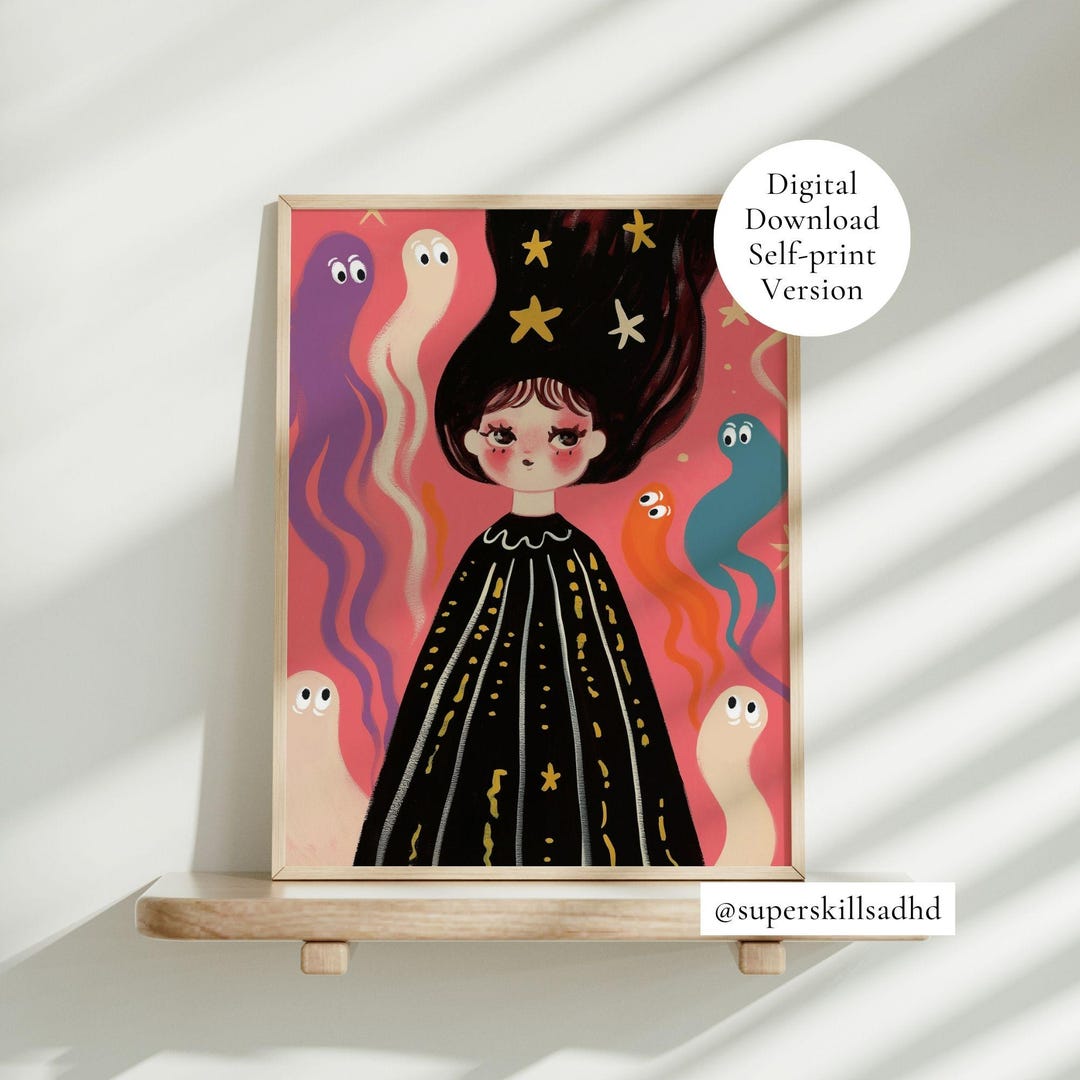 Digital Download, Girl and Cute Ghosts, ADHD Rsd, Artistic Decor, Wall ...