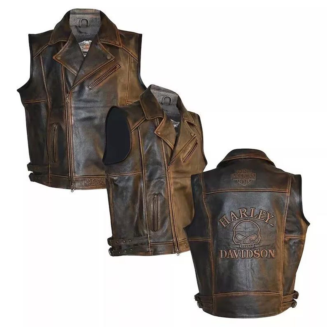 Harley Davidson Men Motorcycle Distressed Biker Genuine Leather Vest ...