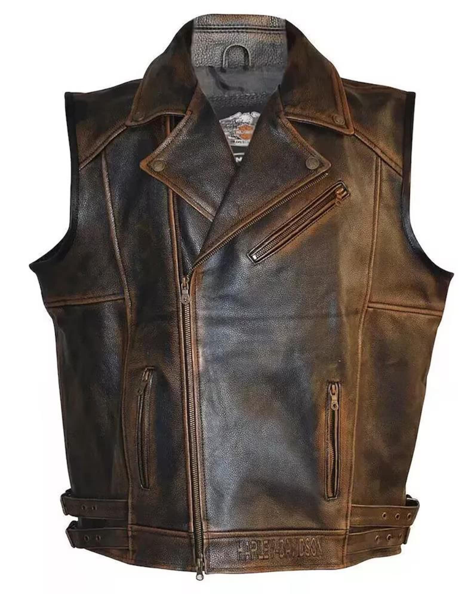 Harley Davidson Men Motorcycle Distressed Biker Genuine Leather Vest ...