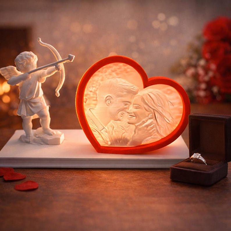 Personalized Photo Heart Lithophane Night Light, Cupid Design, Romantic ...