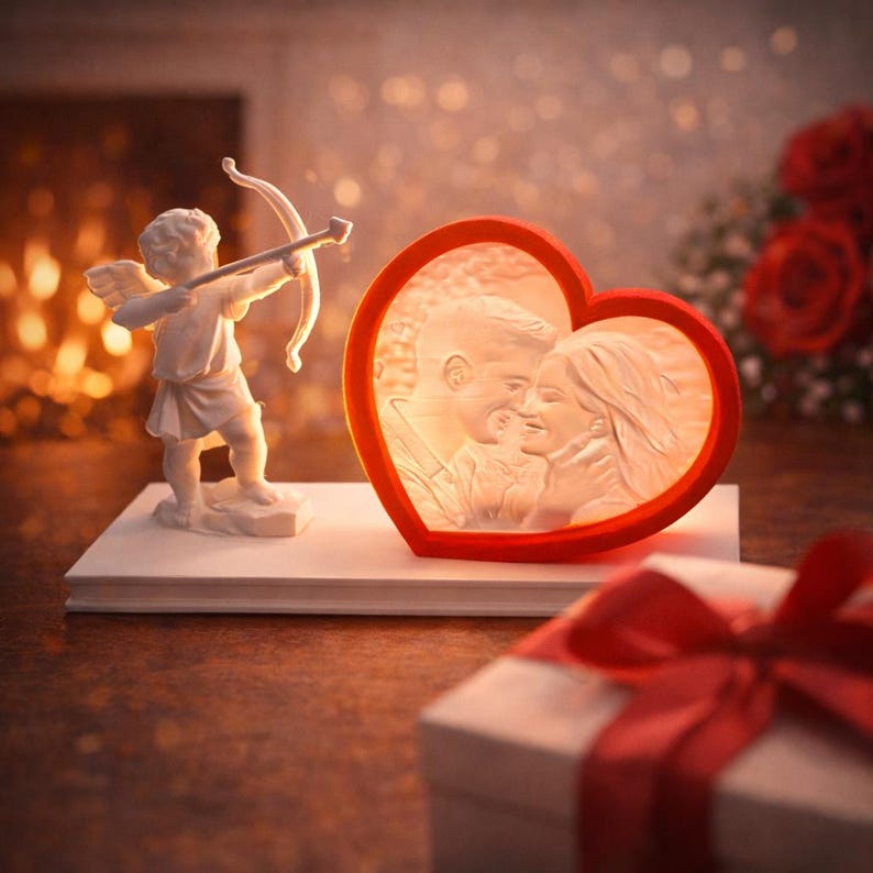 Personalized Photo Heart Lithophane Night Light, Cupid Design, Romantic ...