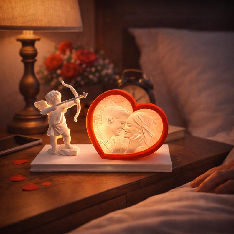 Personalized Photo Heart Lithophane Night Light, Cupid Design, Romantic ...