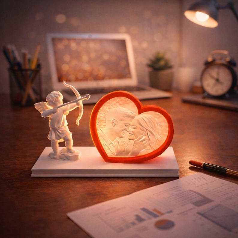 Personalized Photo Heart Lithophane Night Light, Cupid Design, Romantic ...