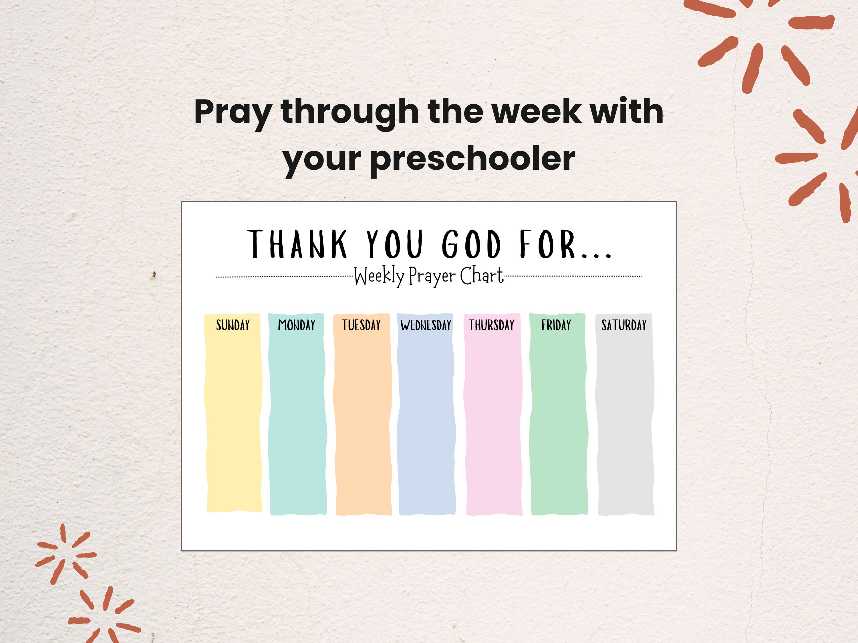 Weekly Prayer Chart for Kids and Preschoolers, Printable, Visual ...