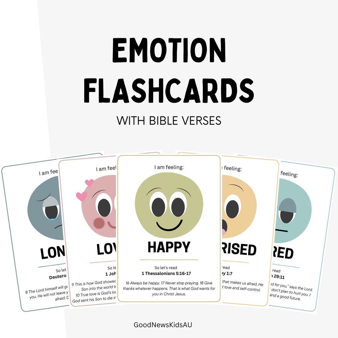 Emotion Flash Cards With Bible Verses, Emotion Faces, Emotions Clipart ...