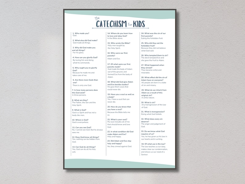 Catechism for Children Poster, Christian Kids Wall Art, Westminster ...