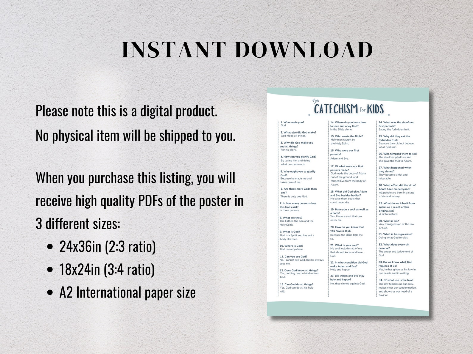 Catechism for Children Poster, Christian Kids Wall Art, Westminster ...