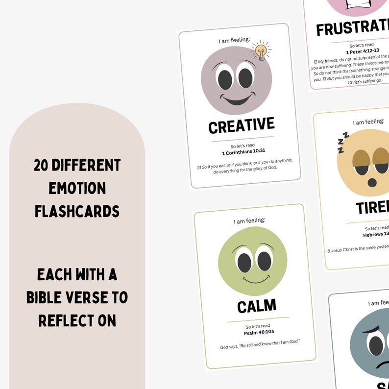 Emotion Flash Cards With Bible Verses, Emotion Faces, Emotions Clipart, Feelings Cards ...