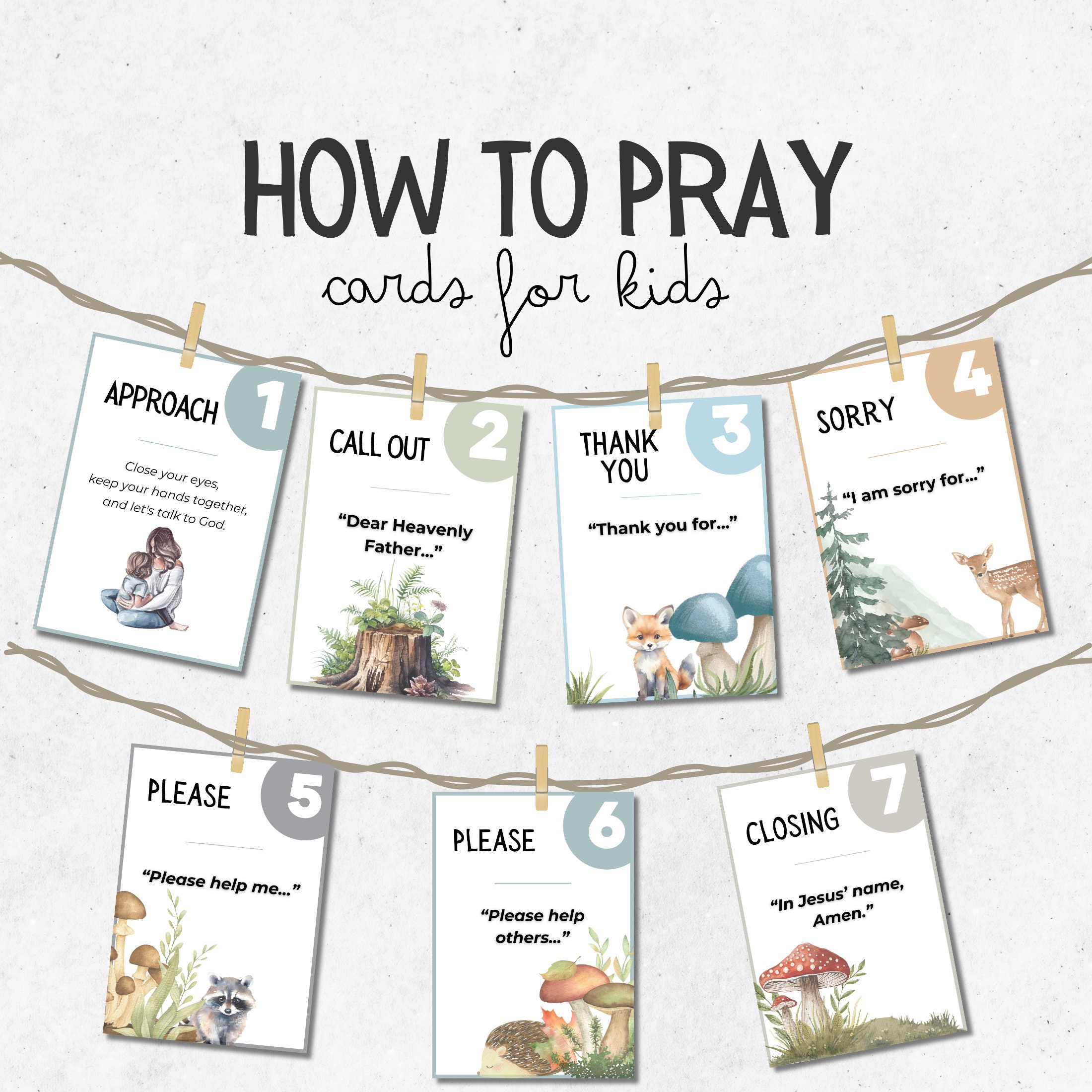 How to Pray Cards for Kids | Beginner Prayer Cards | Teach Little Ones ...