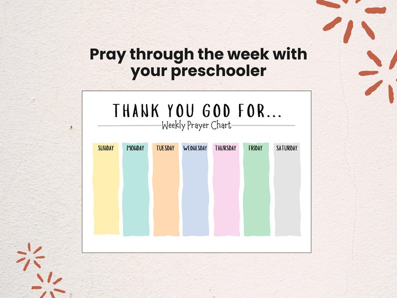 Weekly Prayer Chart for Kids and Preschoolers, Printable, Visual ...
