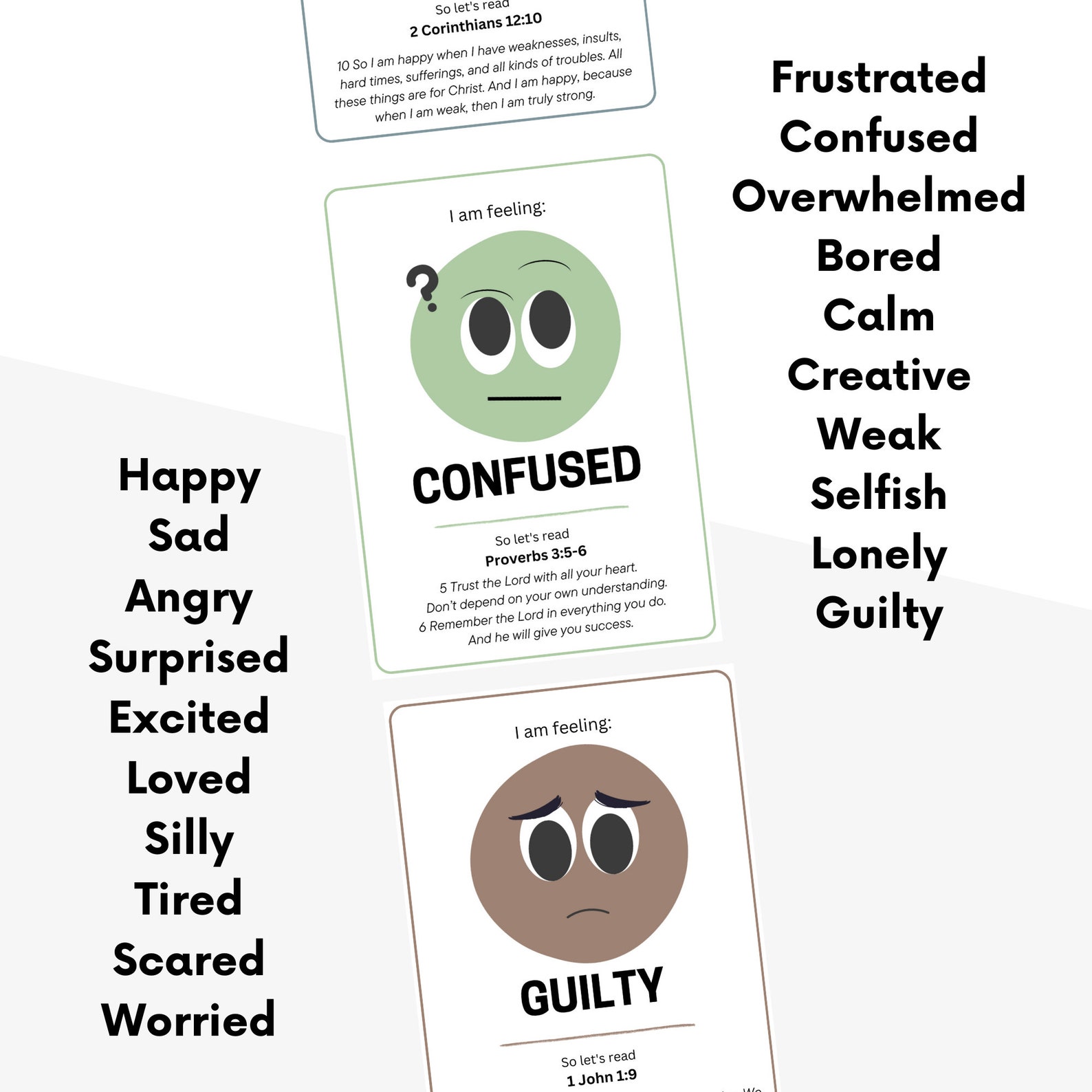 Emotion Flash Cards With Bible Verses, Emotion Faces, Emotions Clipart ...