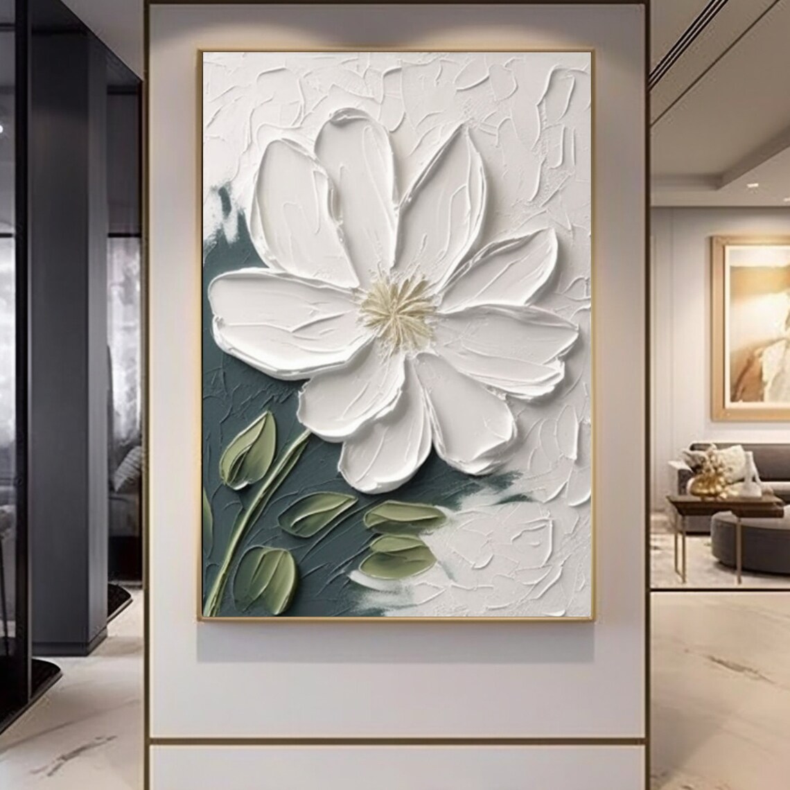 3D White Flower Canva Painting,flowers Acrylic Painting Heavy Texture ...