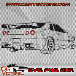 Nissan SKYLINE R34 Design SVG, Vector Art Illustration Drawing, Skyline ...
