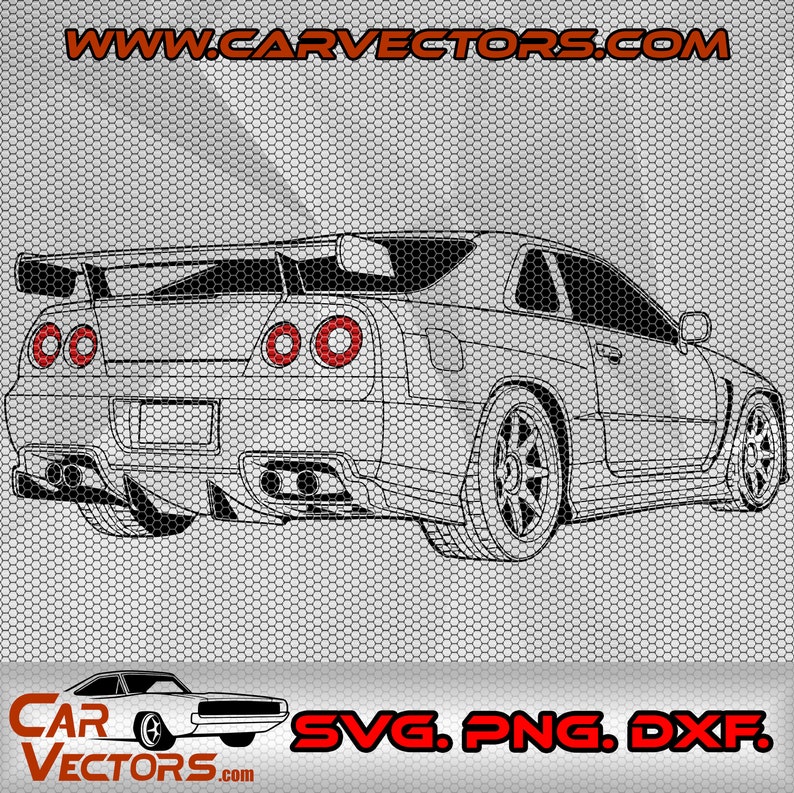 Nissan SKYLINE R34 Design SVG, Vector Art Illustration Drawing, Skyline ...