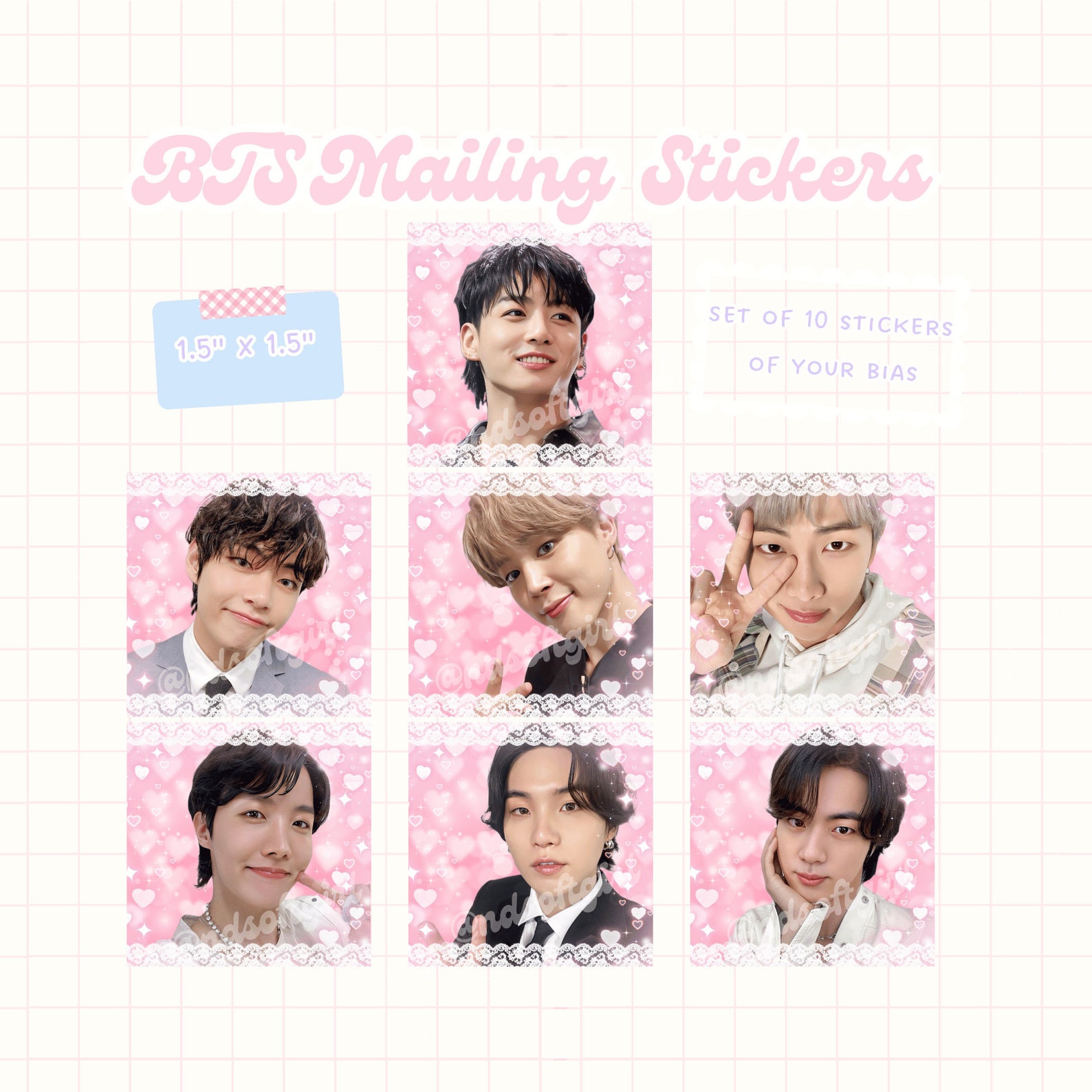 Bangtan BTS Pink Girly Purikura KPOP Mailing Stickers Jungkook ...