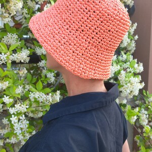 Peach Handwoven Raffia Bucket Hat for Summer, Folding Straw Sun Hat for ...