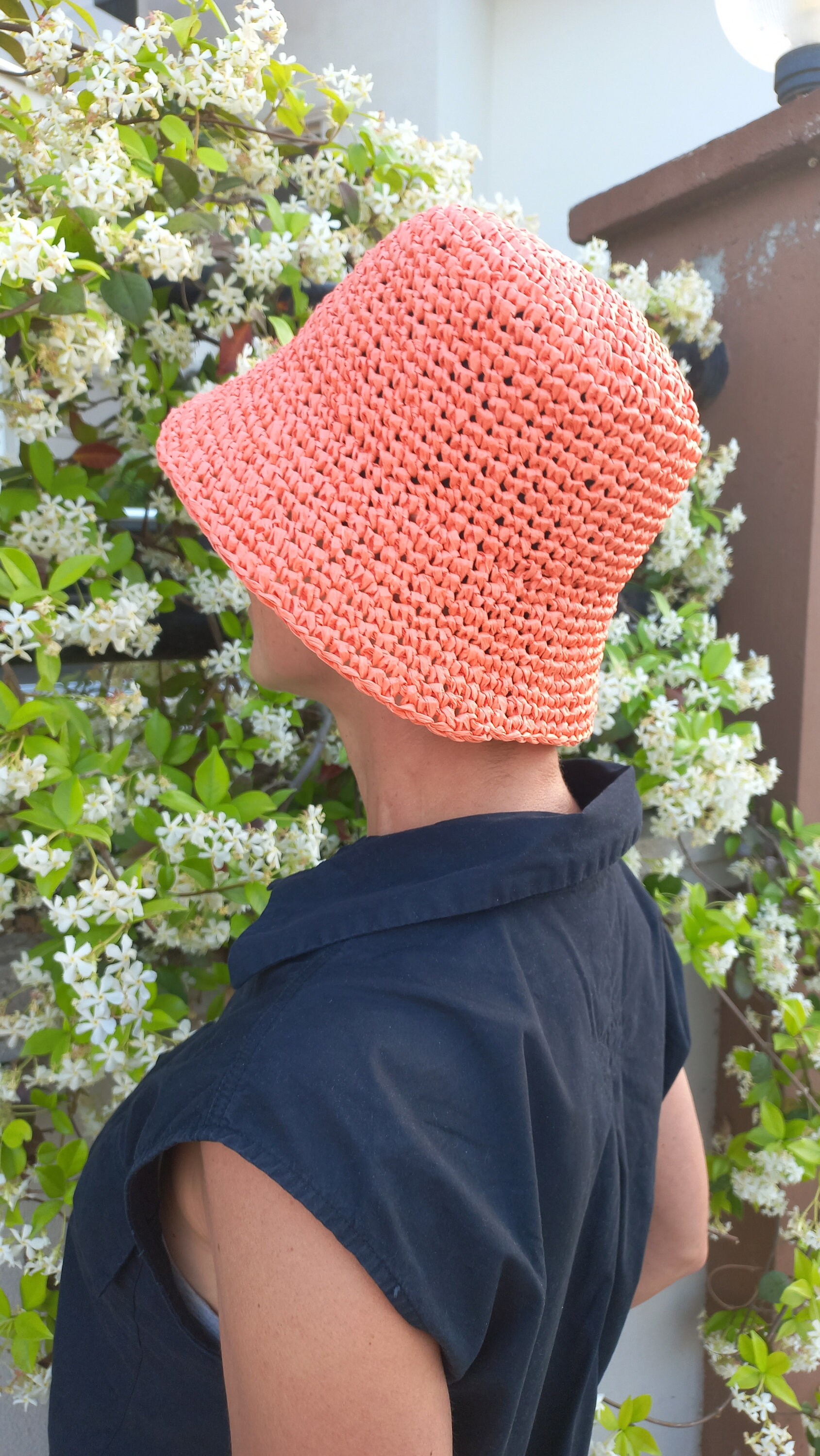Peach Handwoven Raffia Bucket Hat for Summer, Folding Straw Sun Hat for ...