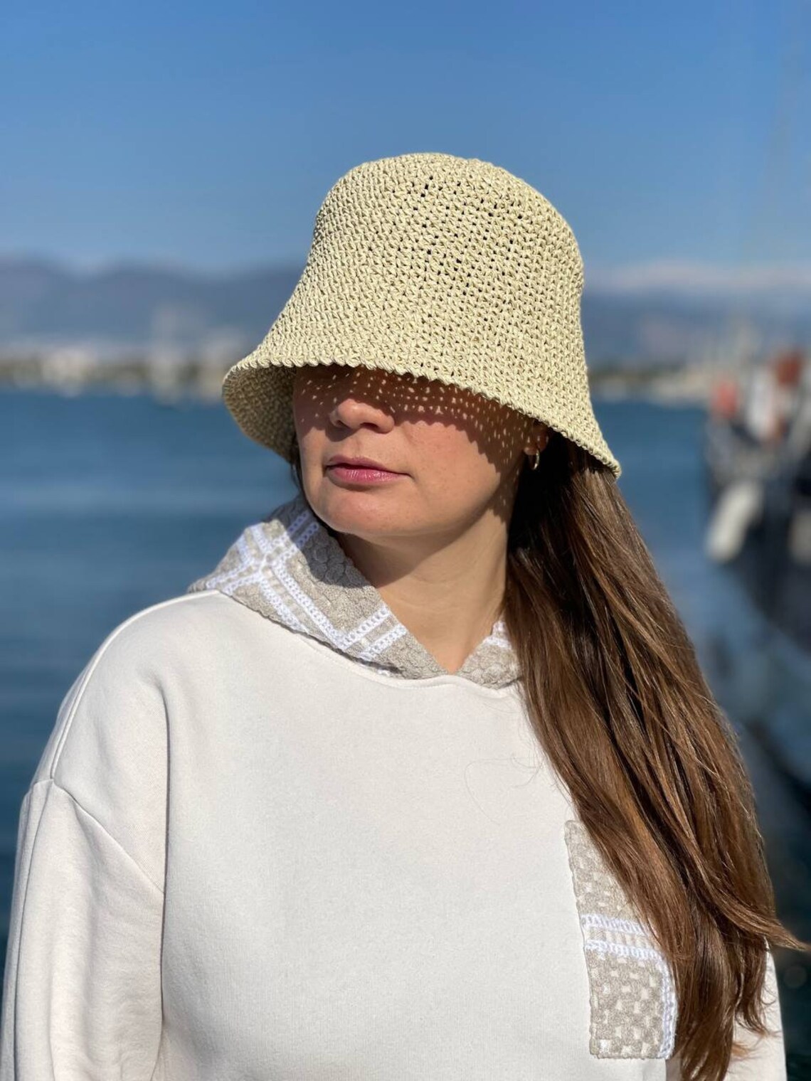 Handmade Raffia Bucket Crochet Hat for Summer Beach Holiday, Beach ...