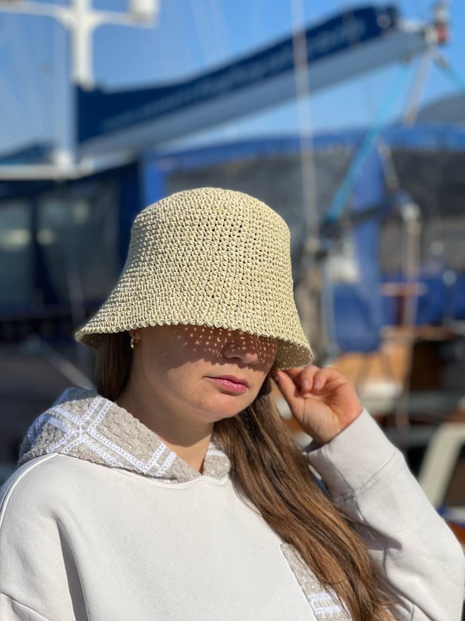 Handmade Raffia Bucket Crochet Hat for Summer Beach Holiday, Beach ...