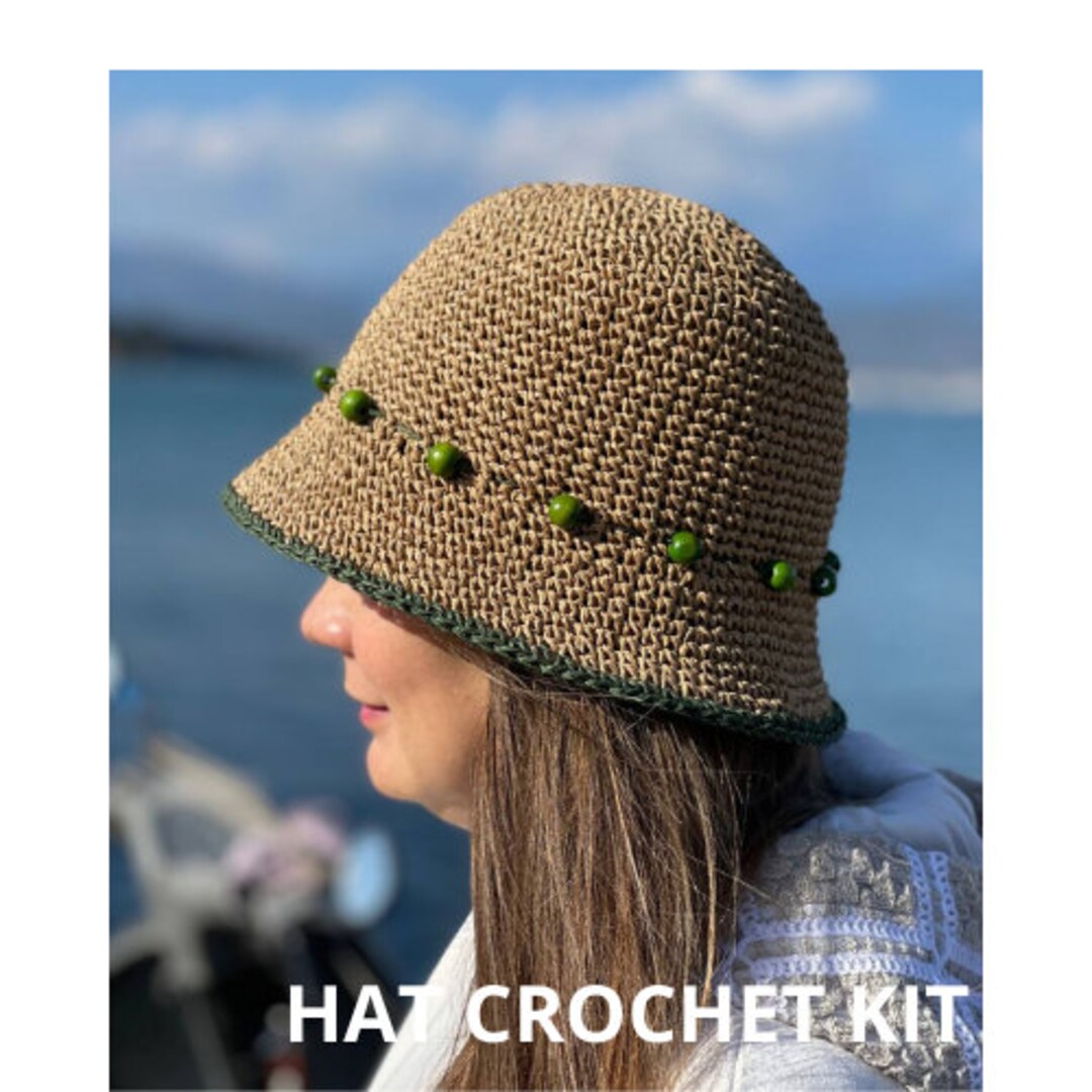 DIY Crochet Hat Kit, Hat Crochet Kit, Raffia Yarn, Crochet Hat ...