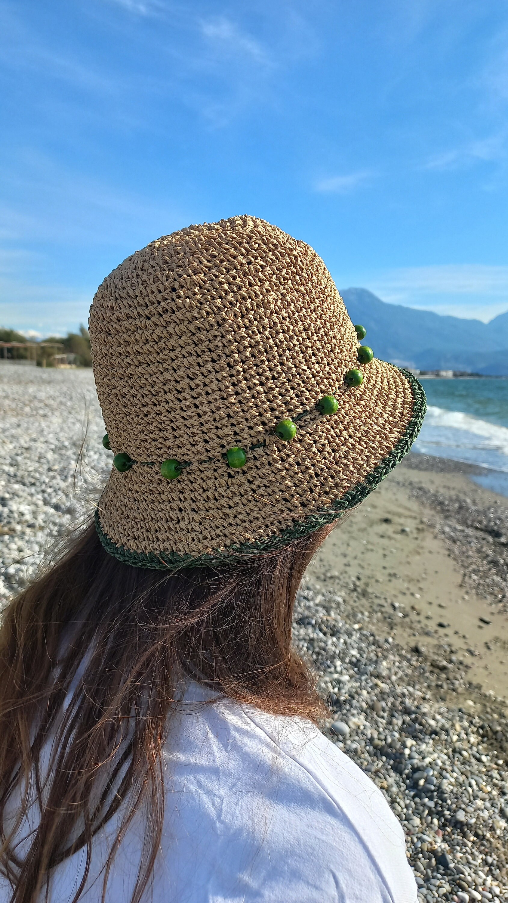 Crocheted Raffia Bucket Hat, Beaded Beach Sun Hat - Etsy