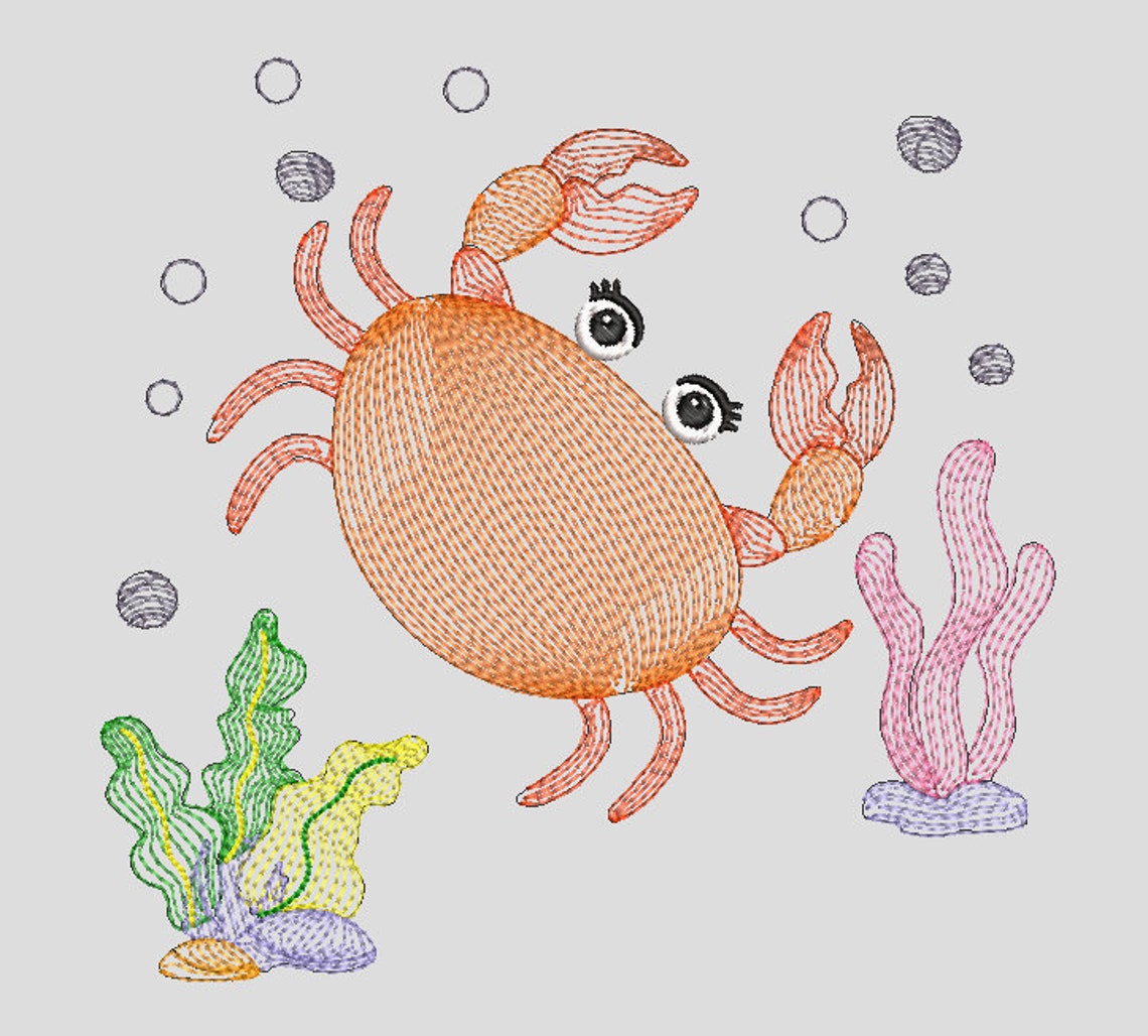 Crab Embroidery Digitize, Ocean Embroidery Digitize, Beach EMB Digitize ...