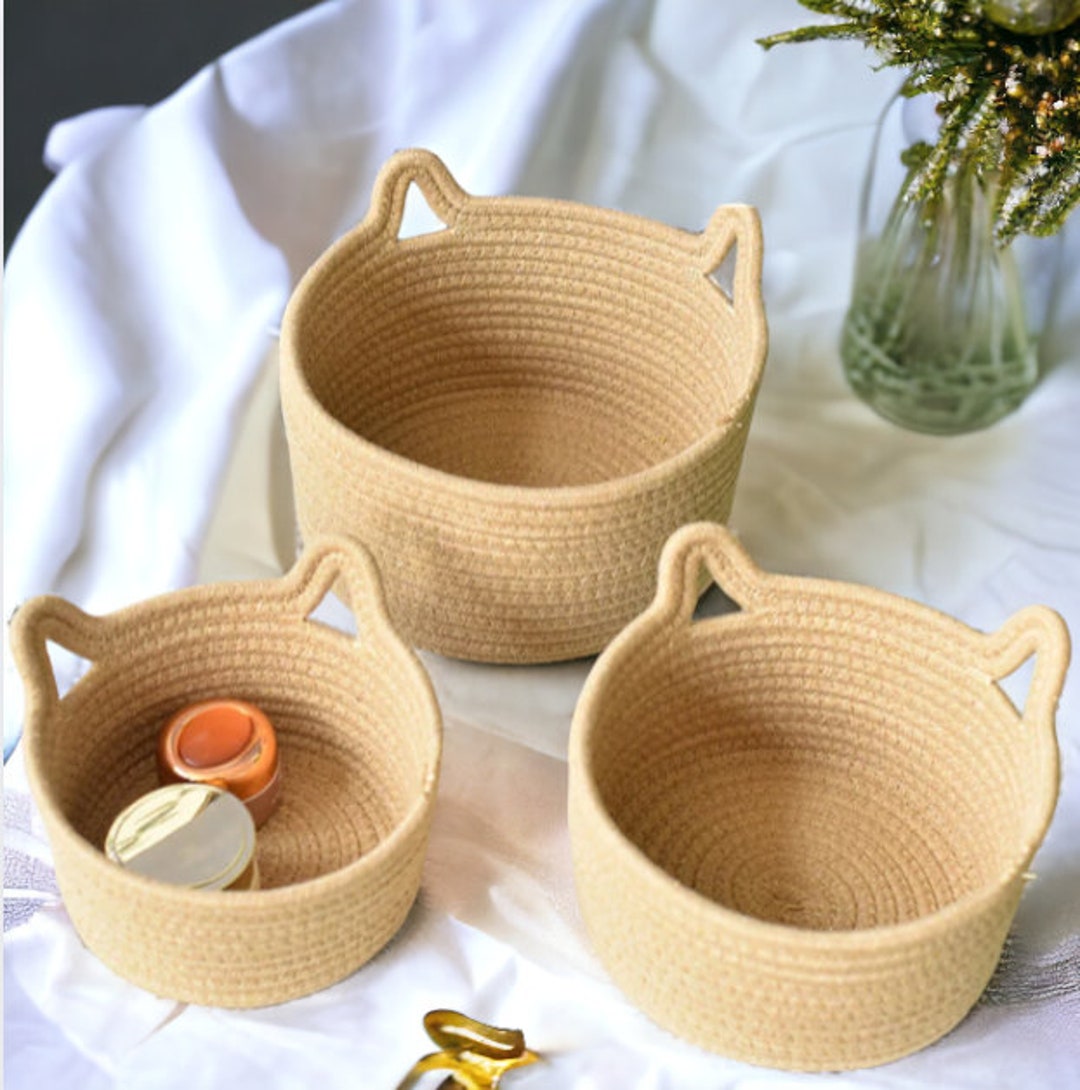 Pet Storage Baskets Pet Toy Basket Pet Storage, Cat Face Shaped Natural ...