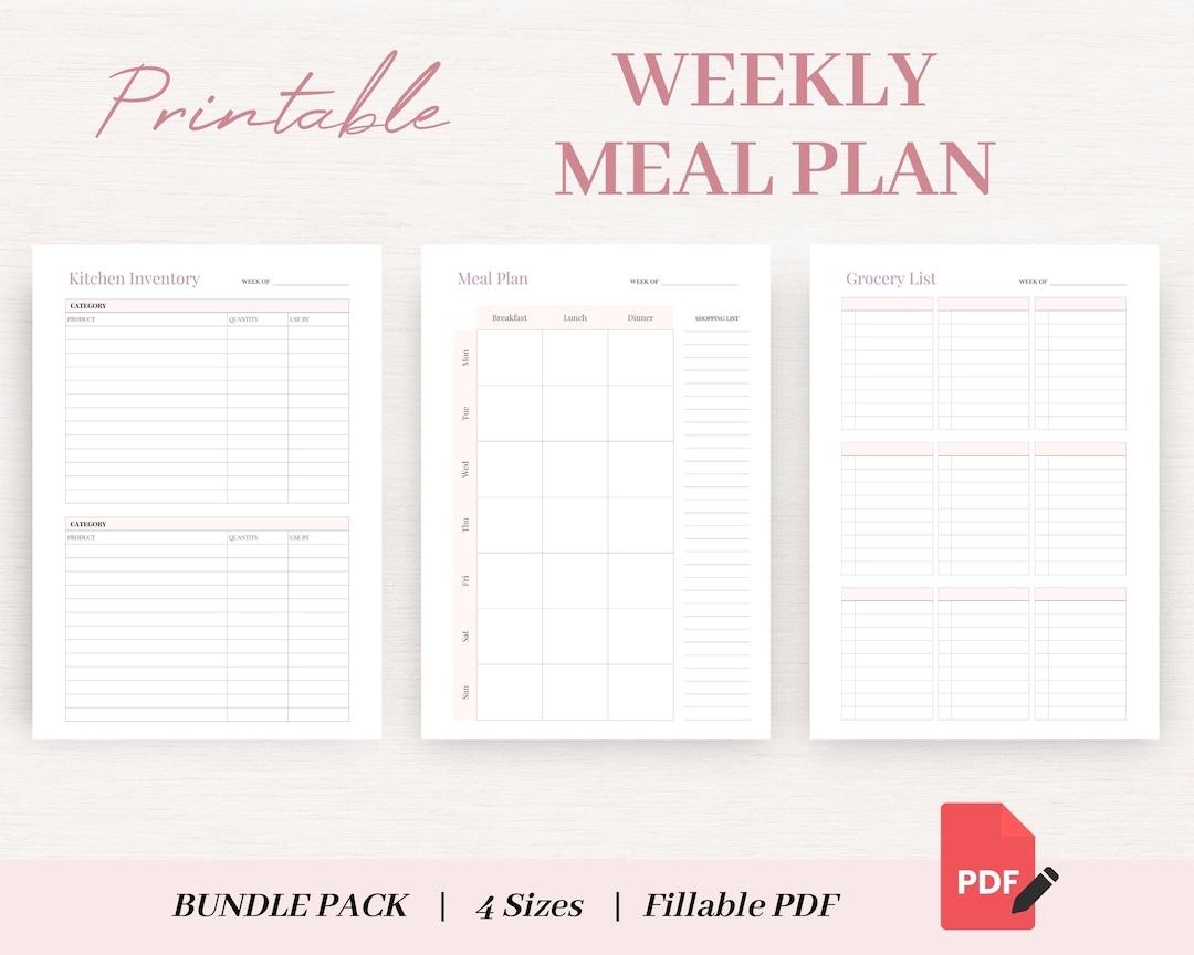 WEEKLY Meal Planner Printable Family Meal Prep Editable Grocery List ...