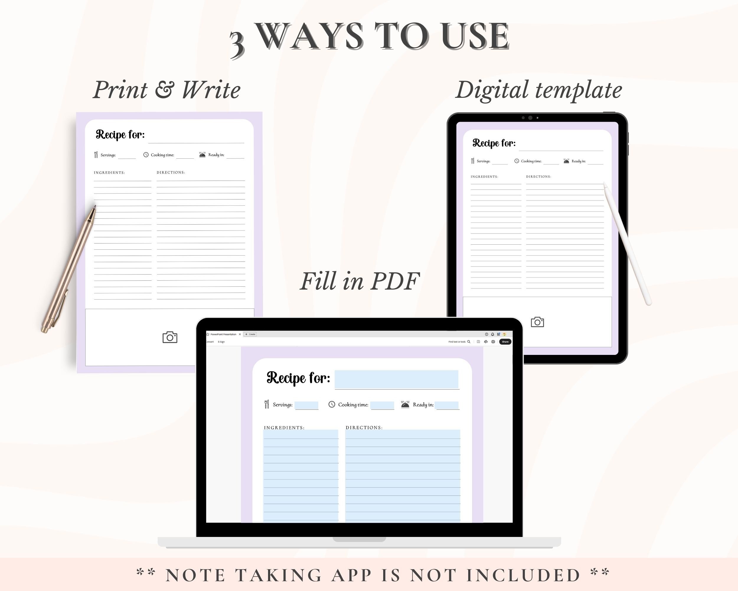 Editable Recipe Sheet Template Personalized Recipe Page Bundle ...